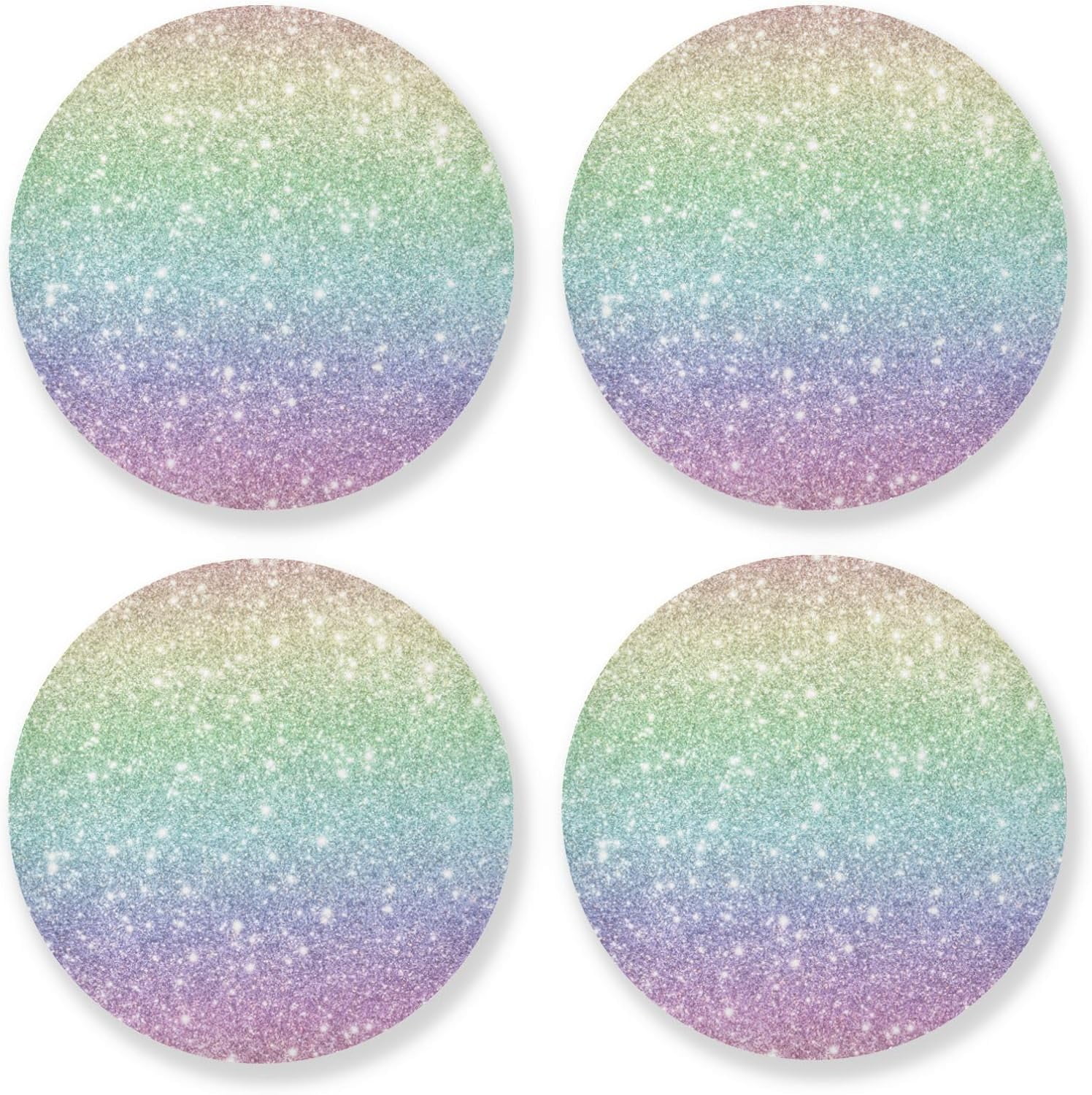 Shiny Rainbow Glitter Drinks Coasters, Non-Scratch Cork Base Round Cups ...
