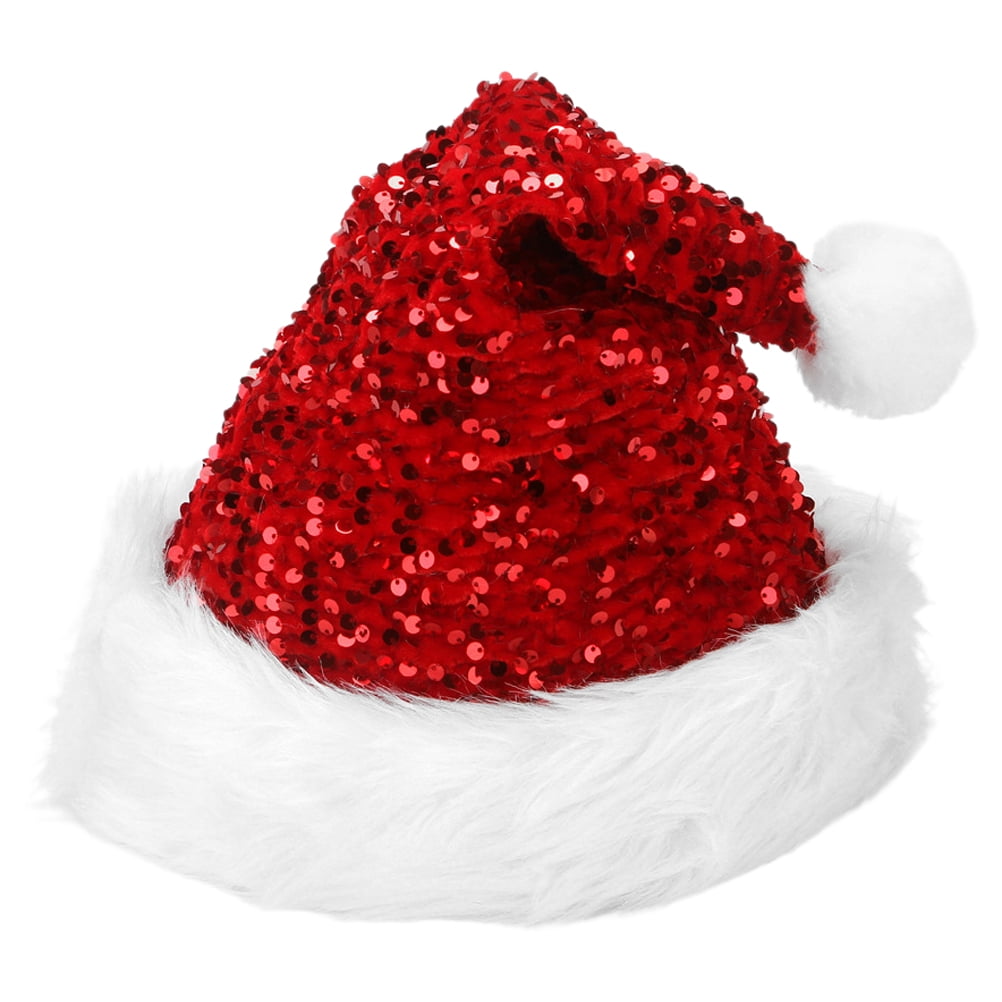 Shiny Red Sequin Santa Hat with Plush Edge for Christmas and New Year ...