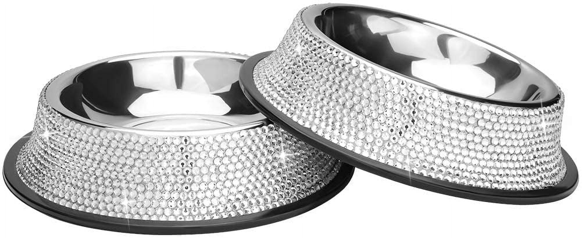 Shiny Rhinestone Stainless Steel Pet Bowl Dog Cat Dog Feeder$Stainless ...