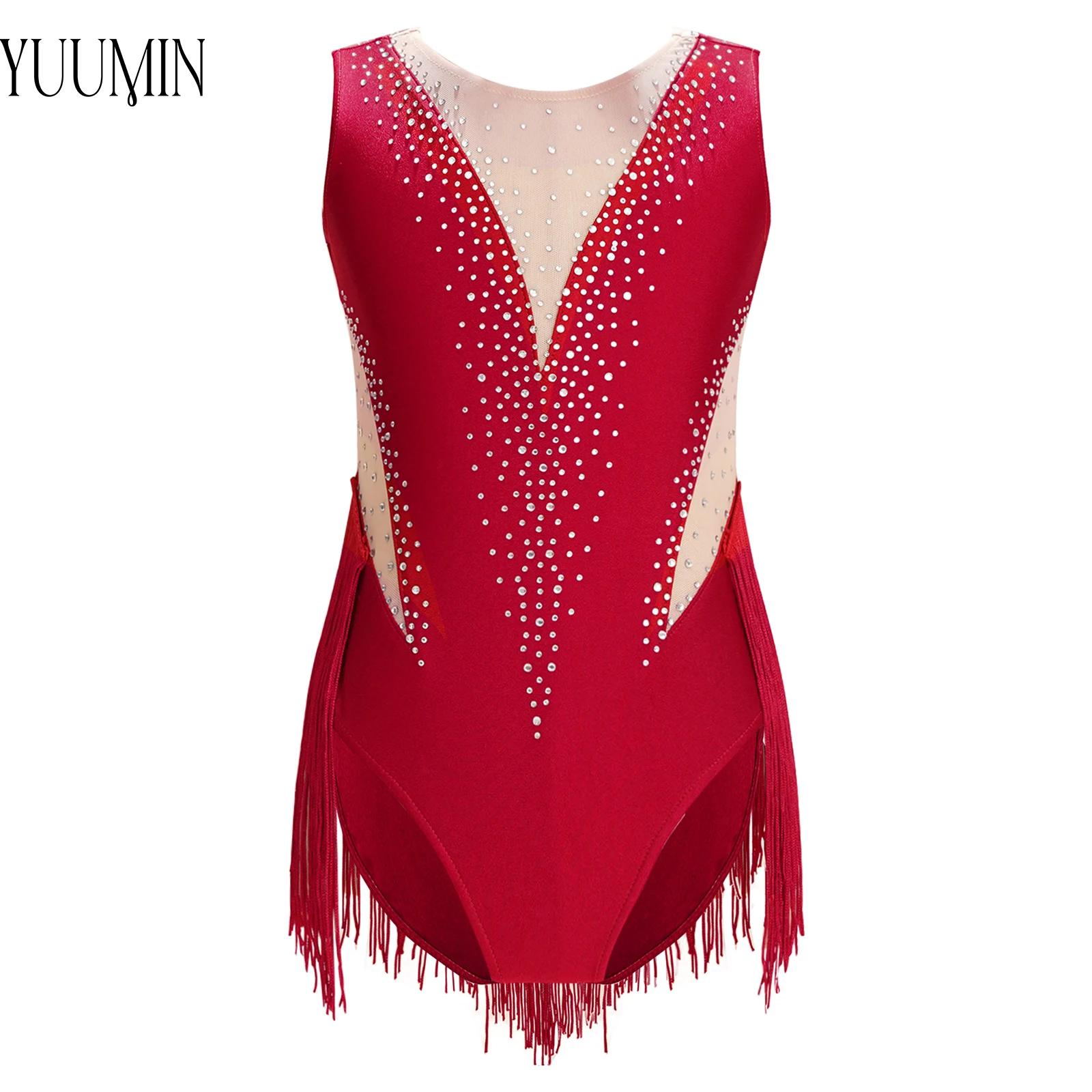 Shiny Rhinestones Fringes Ballet Dance Gym Leotard for Kids Girls ...