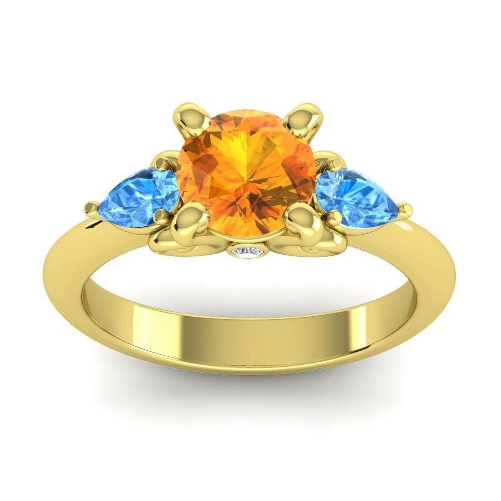 Shiny Round Cut 2.50 Ct Citrine & Blue Topaz Gemstone Three Stone ...