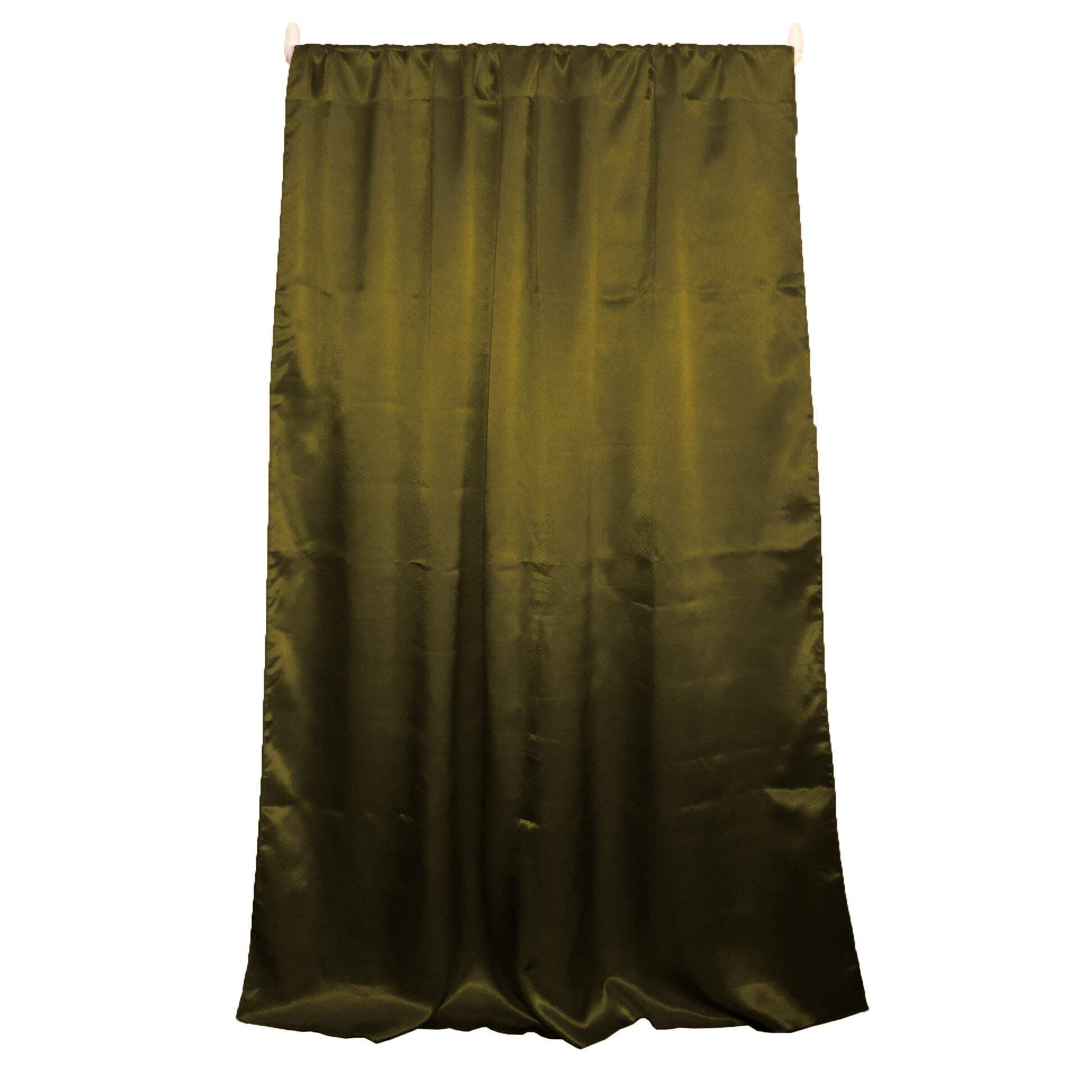 Shiny Satin Solid Single Curtain Panel Drapery 58 Inch Wide Olive ...