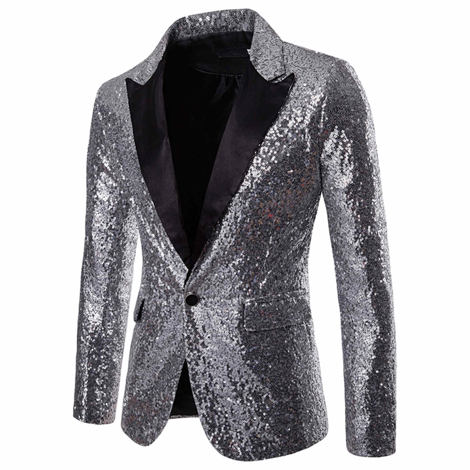 Shiny Sequin Glitter Embellished Blazers Jacket Men Nightclub Prom Suit ...