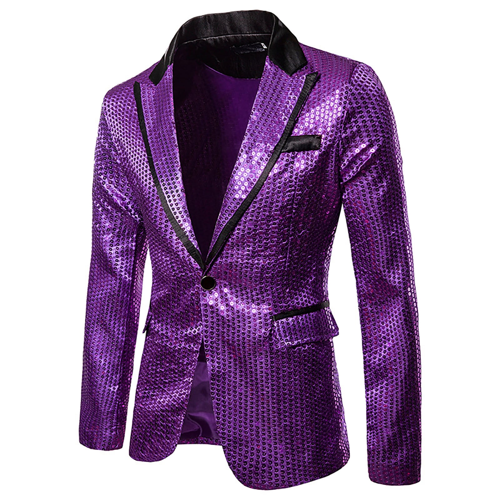 Shiny Sequin Suit Jacket For Men Collar One Button Slim Fit Glitter ...