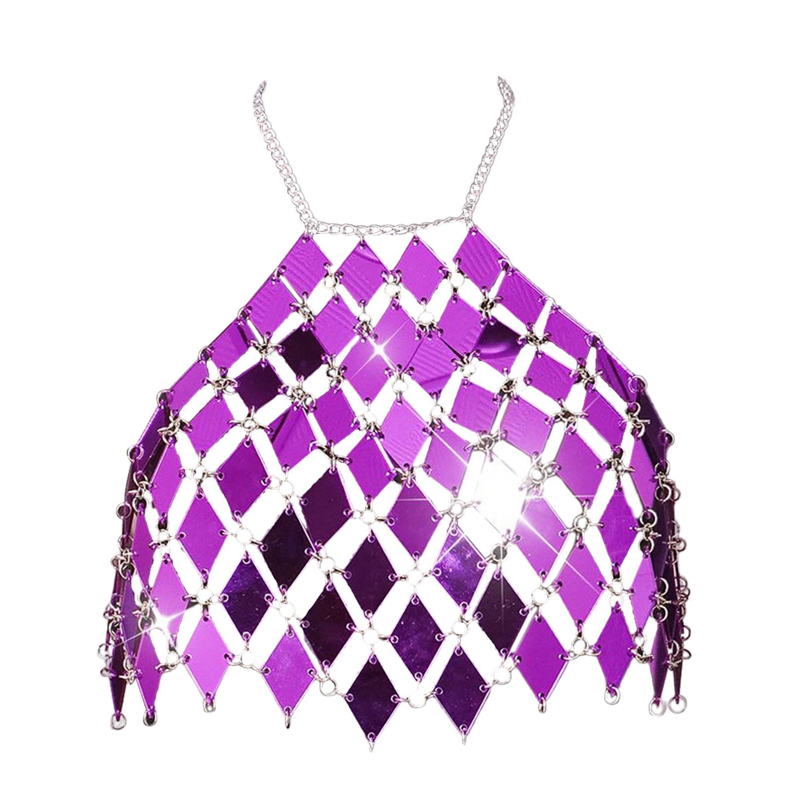 Shiny Sequined Crop Top Bling Dance Wear Rave Nightclub Metal Chain Top ...