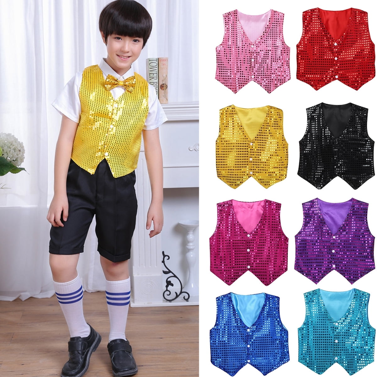 Shiny Sequined Vest for Kids Boys Girls, Dance Hip Hop Performance ...