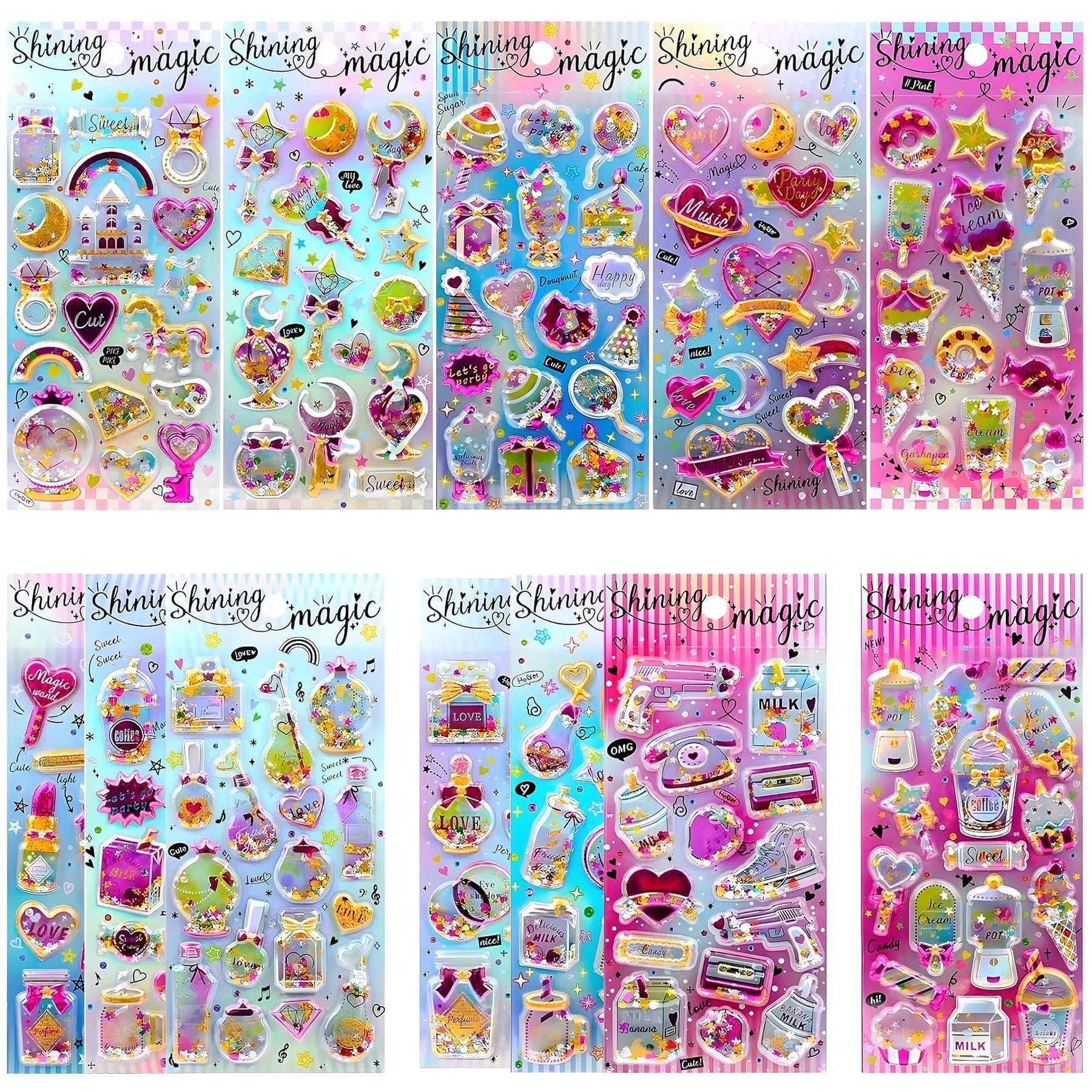 3D Stickers for Kids, Meafeng 12 Sheets 178Pcs Shiny Shake Puffy ...