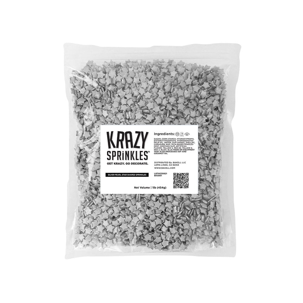 Shiny Silver Pearl Star Shaped Sprinkles (1lb, 1x Bag) Candy Decor for ...