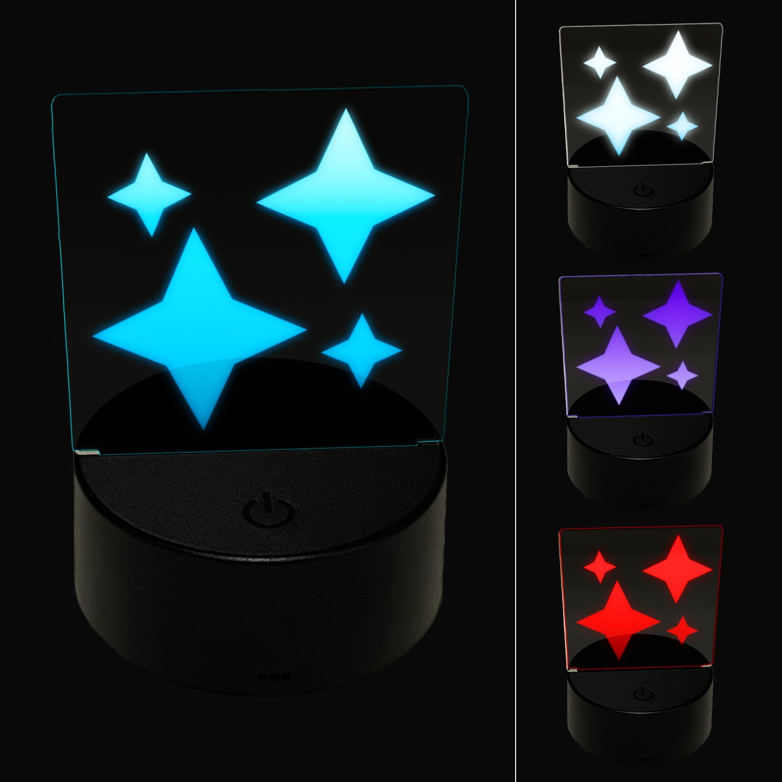 Shiny Sparkle Stars LED Night Light Sign 3D Illusion Desk Nightstand ...