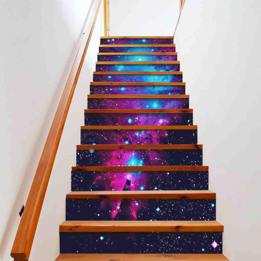 Shiny Starry Sky Stair Stickers Universe Galaxies Stairway Decals Outer ...