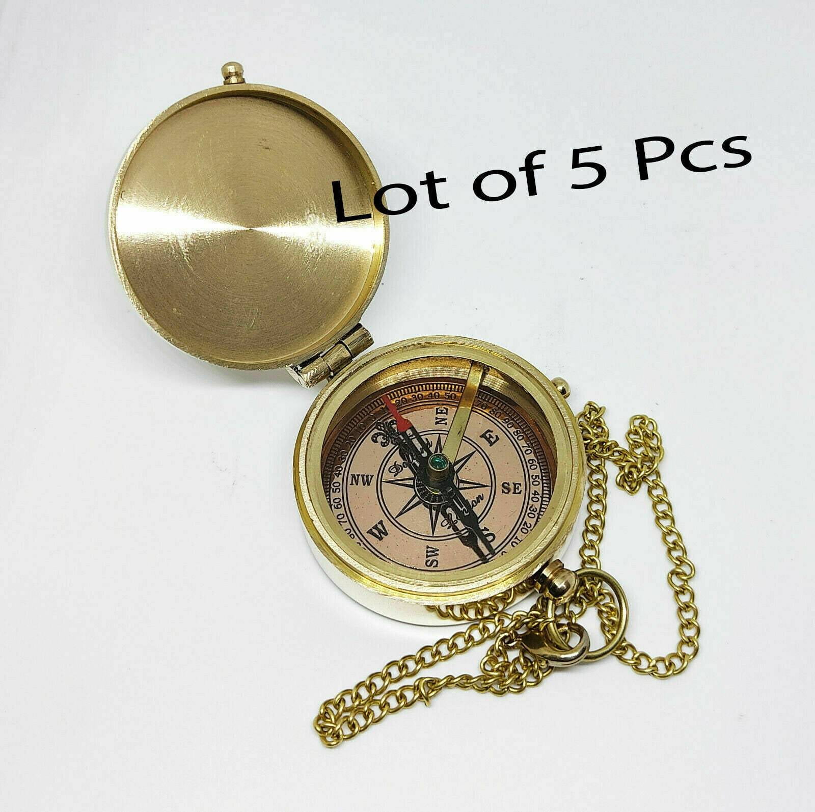 Pocket Compass with Chain, Brass Shiny brass compass vintage flat ...