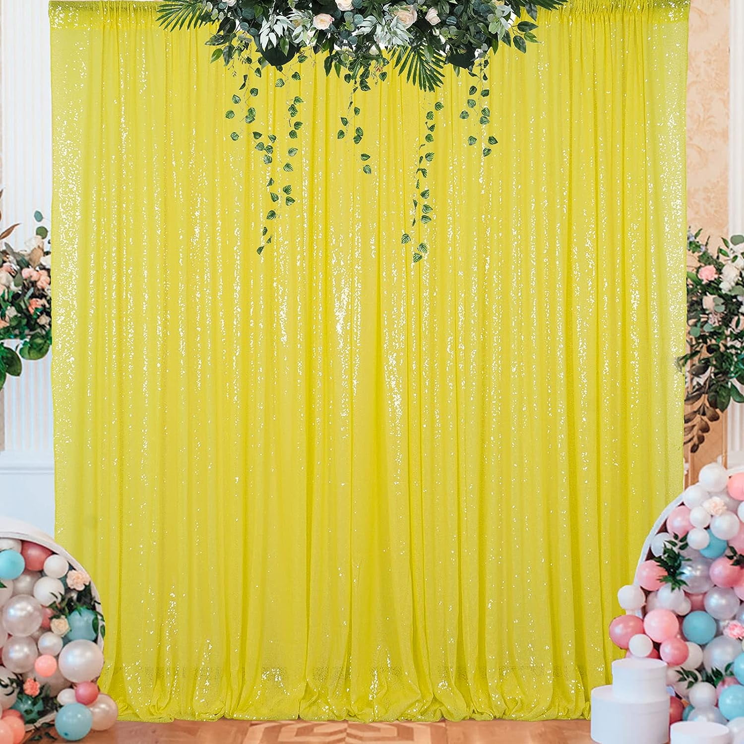 ShinyBeauty Sequin Backdrop-8FTx8FT-Yellow Sequin Backdrop Curtain for ...