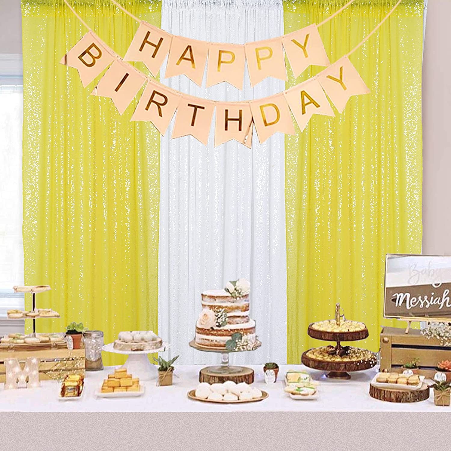 ShinyBeauty Sequin Curtains 2 Panels 2FTx8FT Yellow Sequin Curtain ...