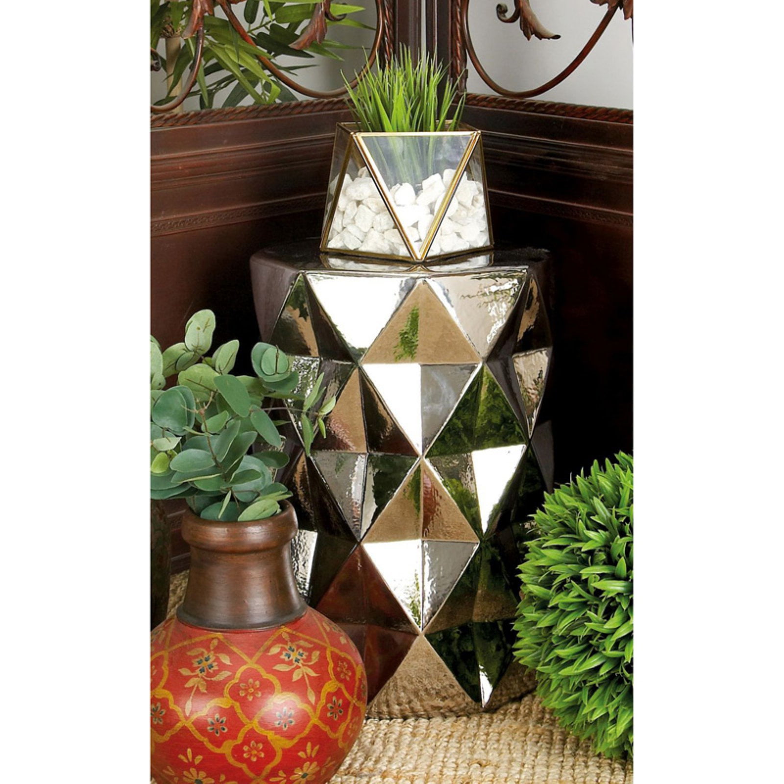 Benzara 40868 Shiny Ceramic Silver Stool - Walmart.com