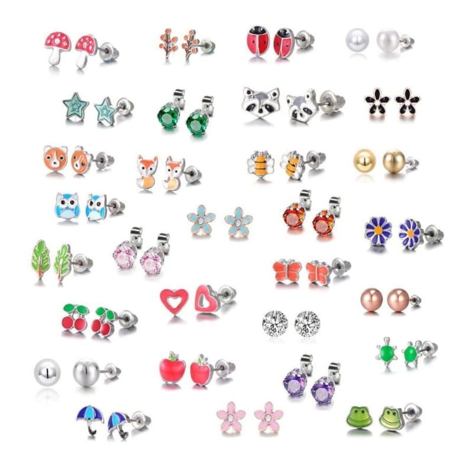 Shinycome 30 Pairs Mixed Animals Earrings Ladybug Bee for Frog Mushroom ...
