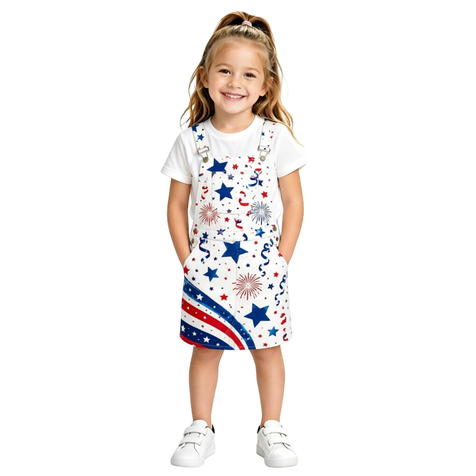 Shinyii Girls Independence Day Jumper Dresses Patriotic Denim Pinafore ...