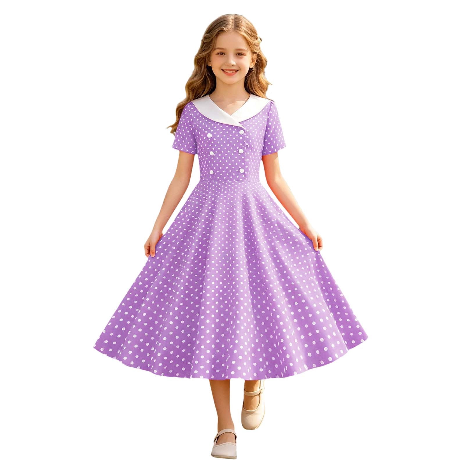 Shinyii Girls Vintage Polka Dots Dress Summer Short Sleeve A Line Party ...