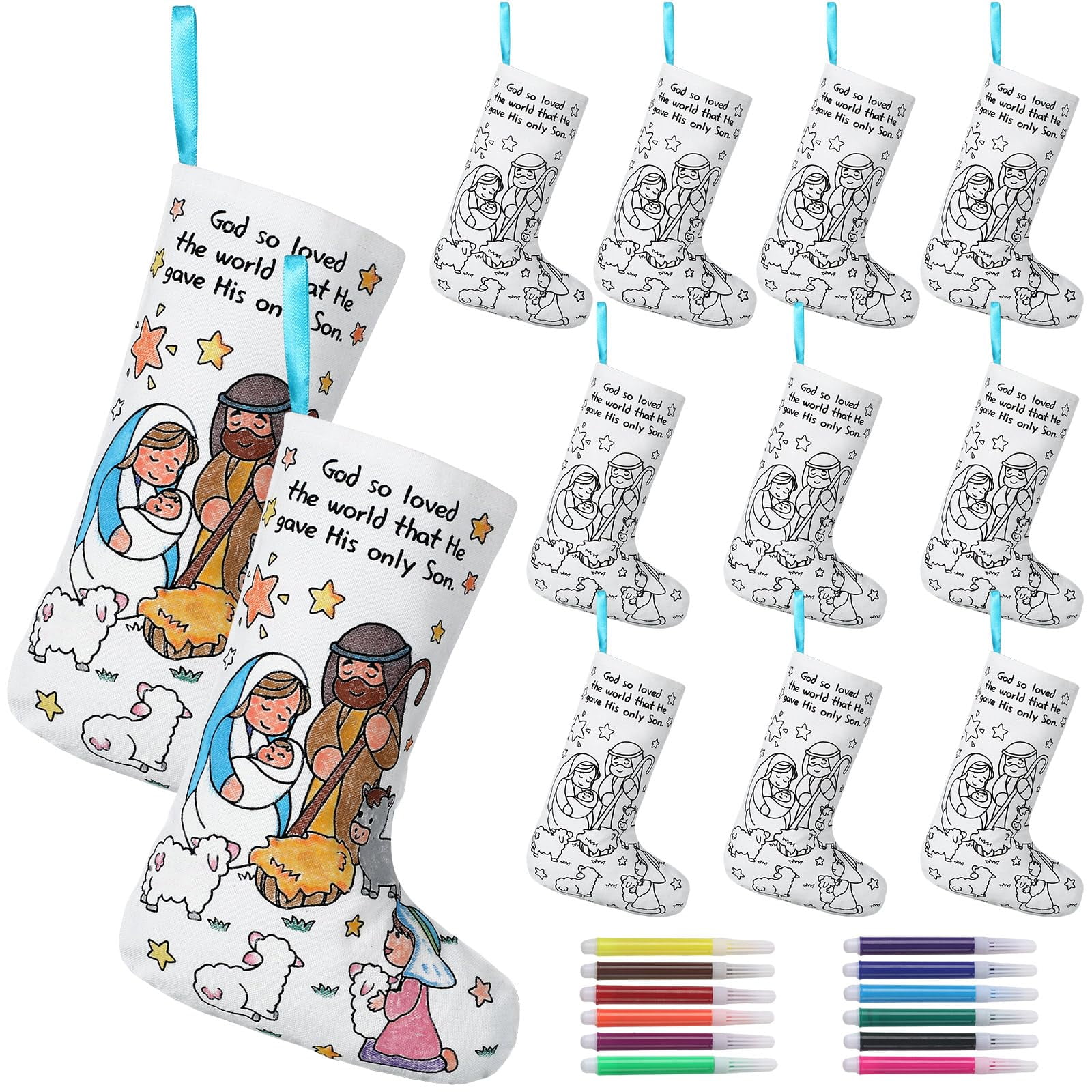 Shinymoon 24 Pcs Religious DIY Christmas Stockings Kit Nativity Crafts ...