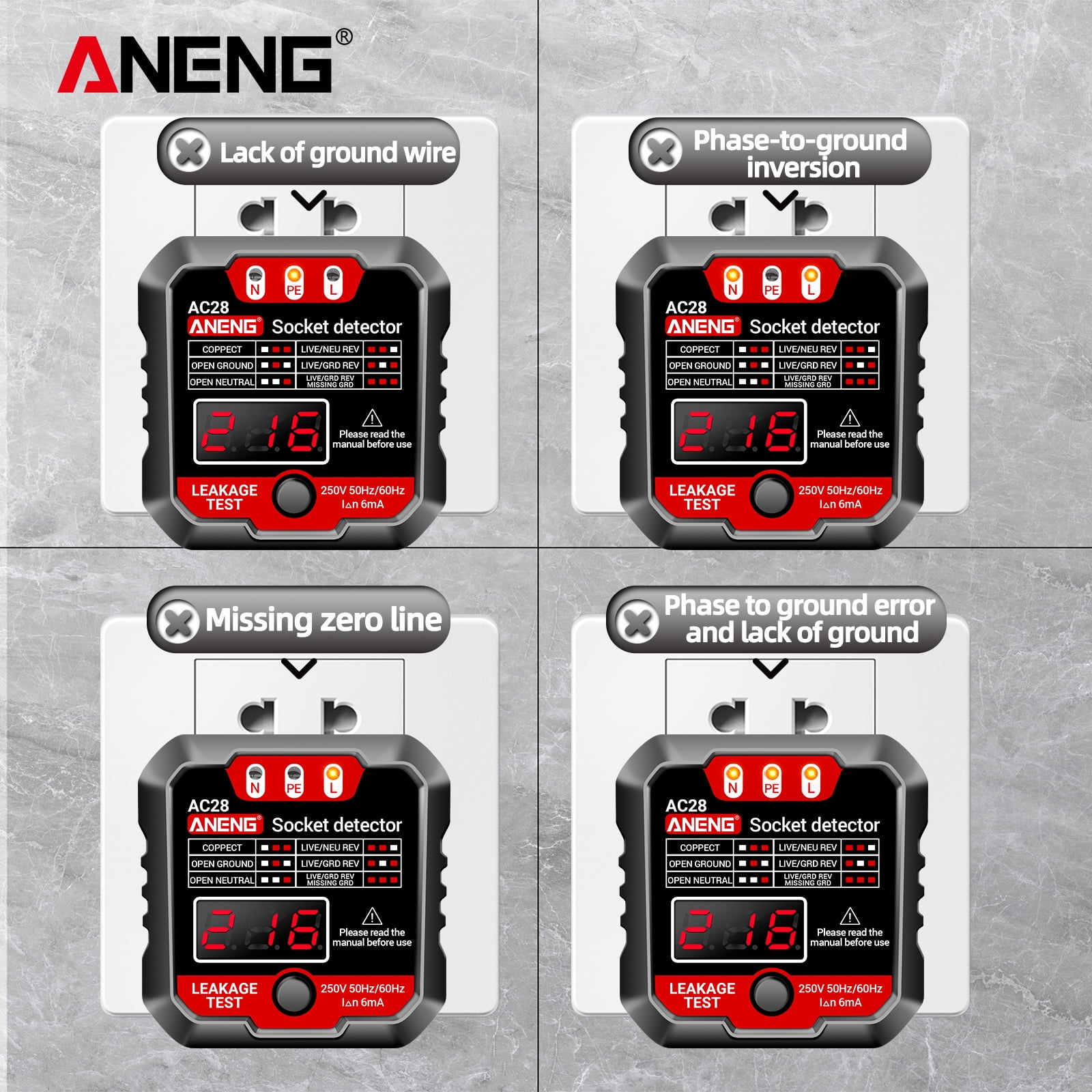 Shinysix ANENG Outlet Tester Socket Tester LCD Display Voltage Detector ...