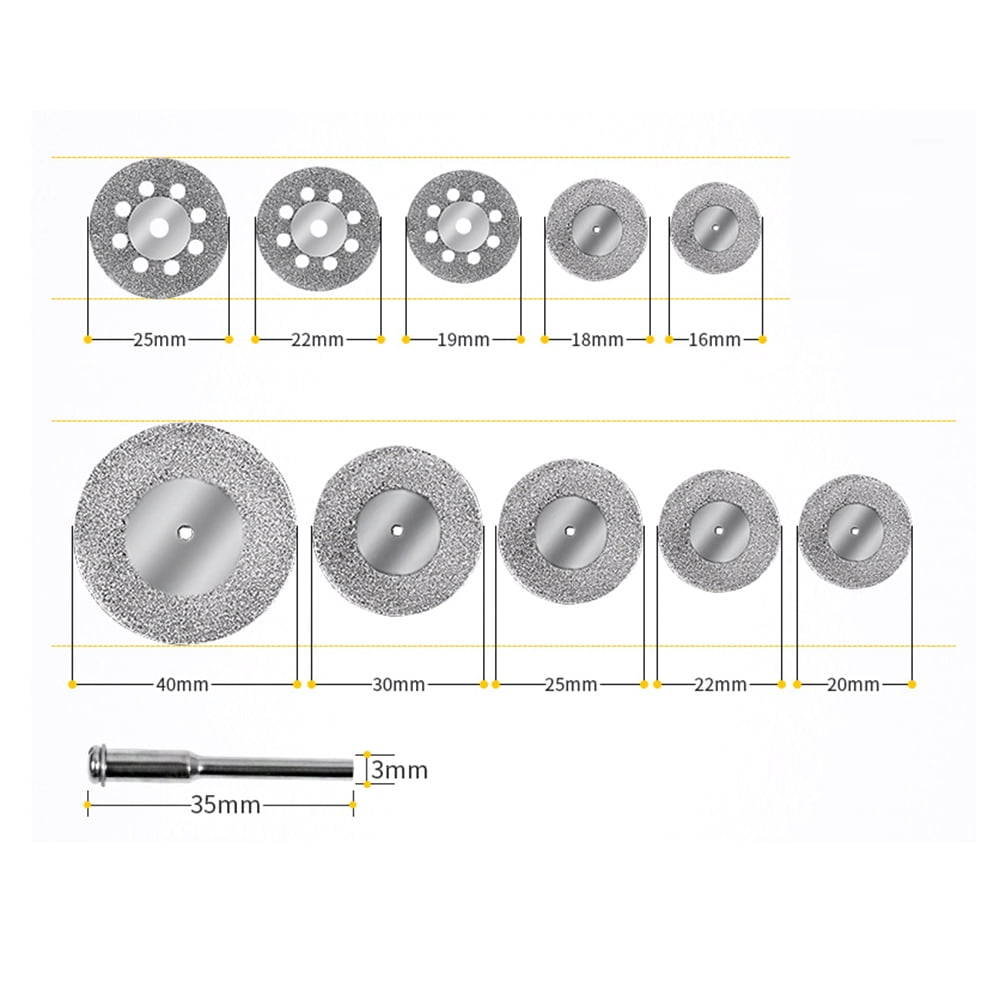 Shinysix Diamond Cutting Wheels Set with Mandrel, 10pcs Replacement ...