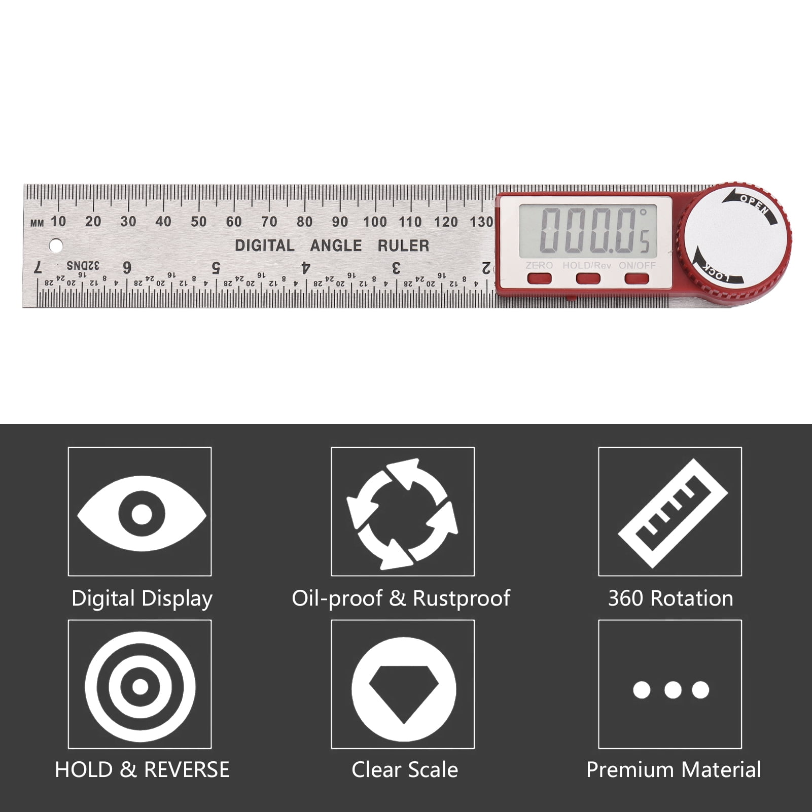 Shinysix Digital Angle Finder Ruler 7inch Stainless Steel Protractor Lcd Display Locking Reverse