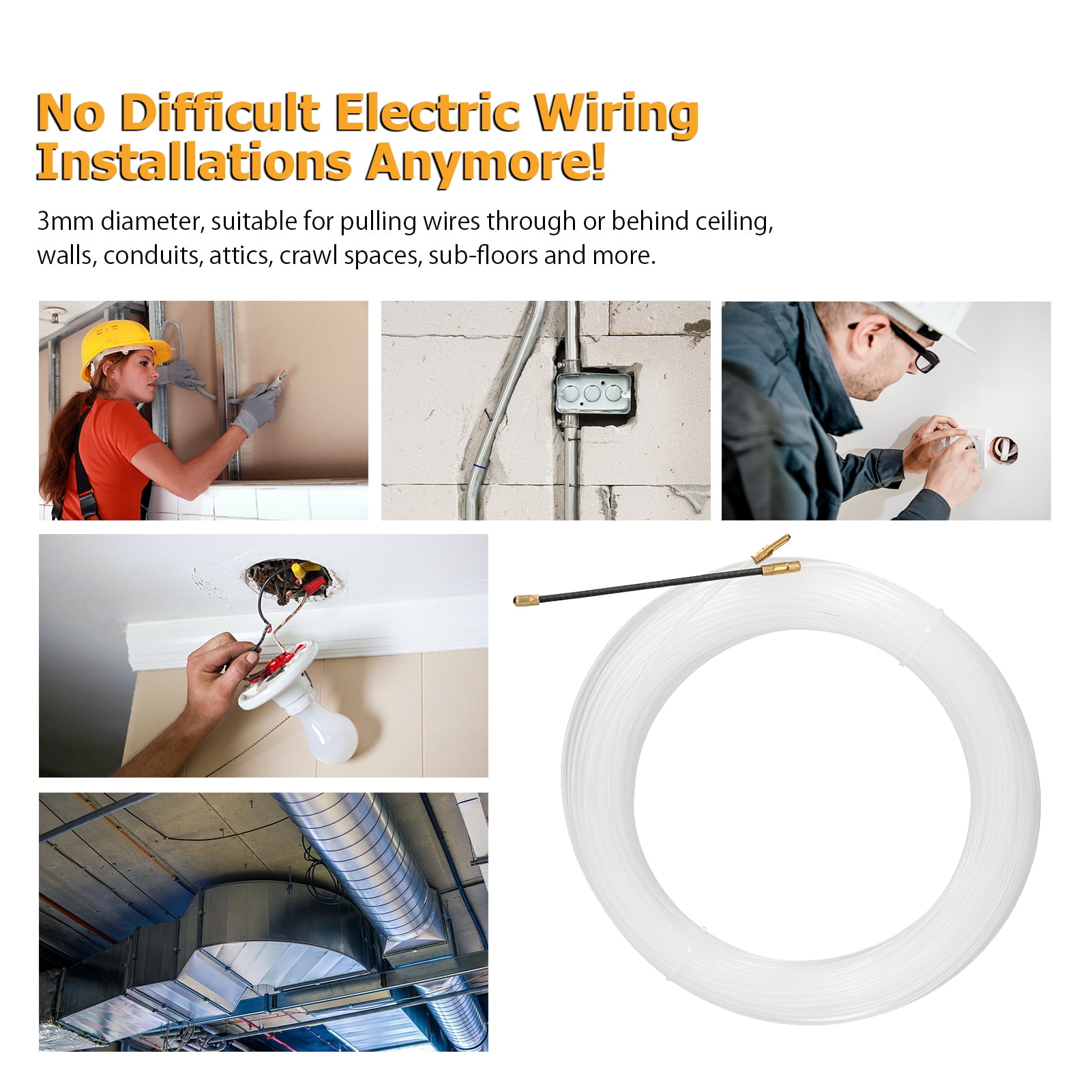 Shinysix Fish Tape Wire Puller Cable Pulling Tool, 30m ABS Threader for ...