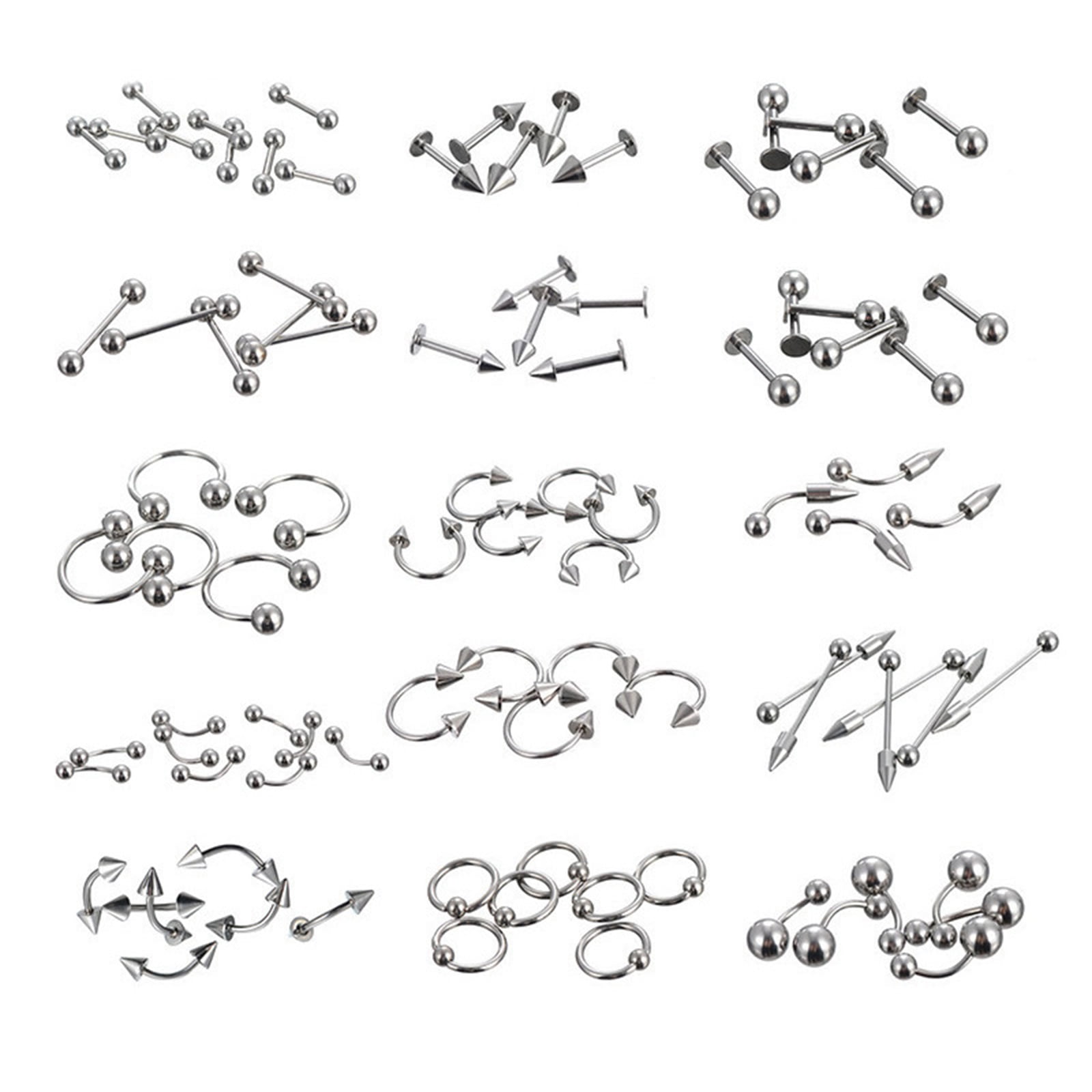 Shinysix Stainless Steel Body Jewelry Piercing Kit with 85pcs Nose, Lip ...