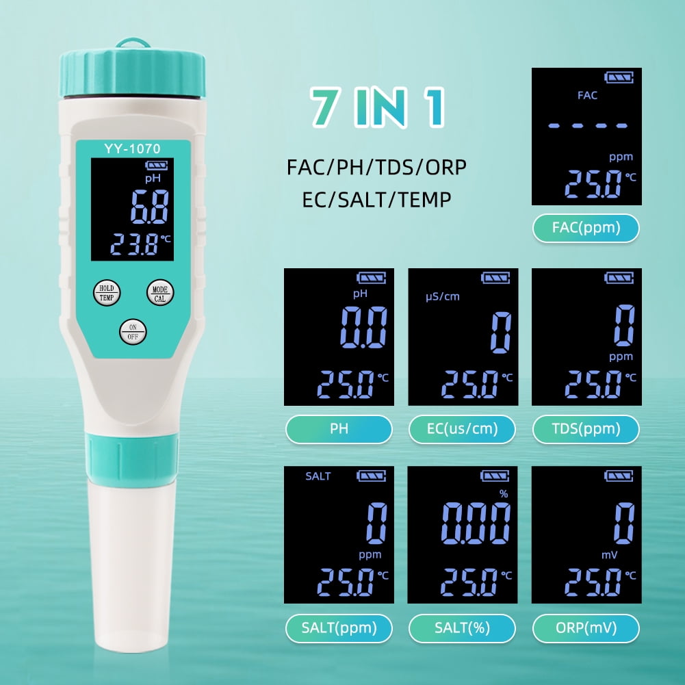 Shinysix Water Quality Monitor Chlorine PH TDS SALT ORP FAC EC ...
