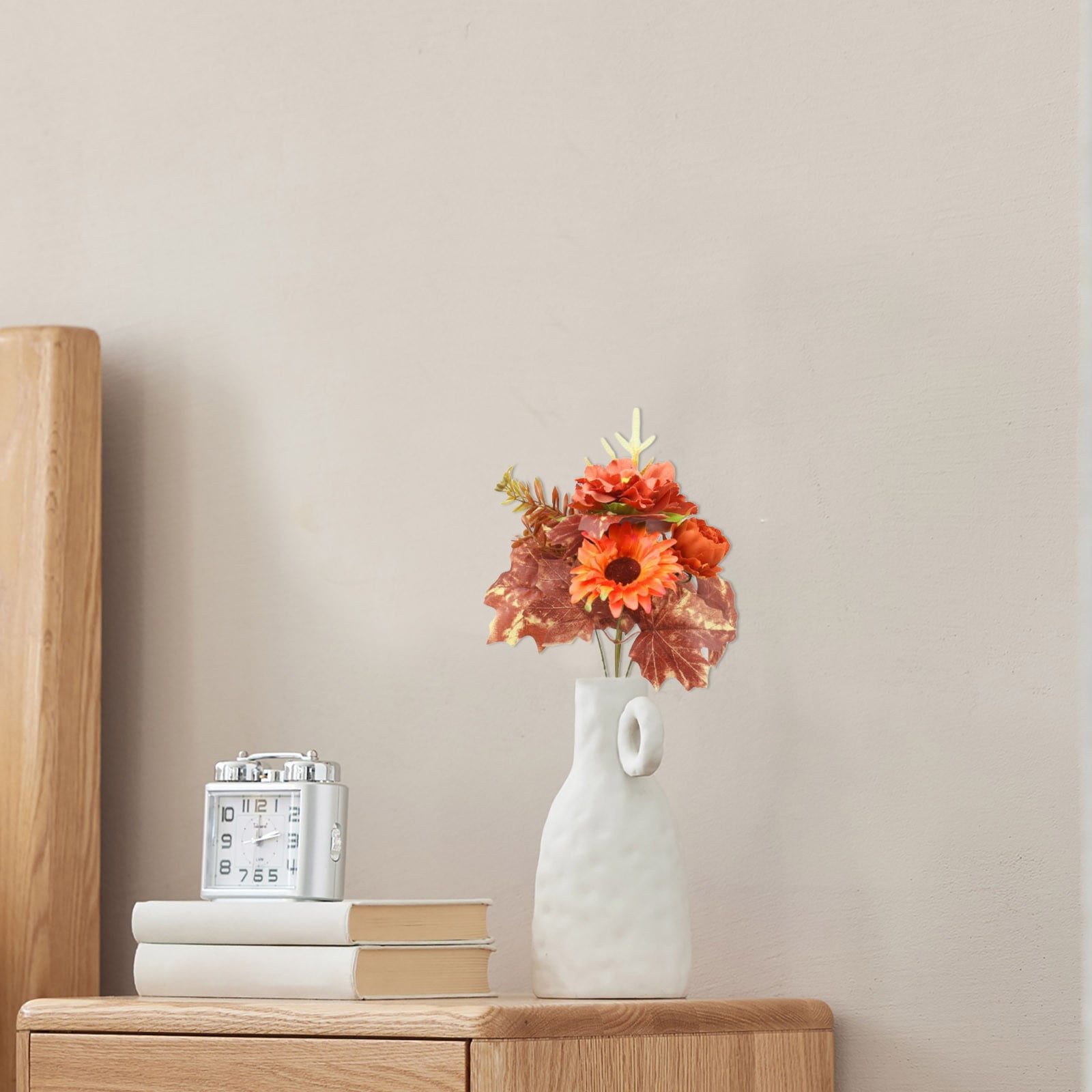 Shiogb Simulation Maple Leaf Handle Set B202 N Artificial Mums Flowers With Stem Orange Flowers ...