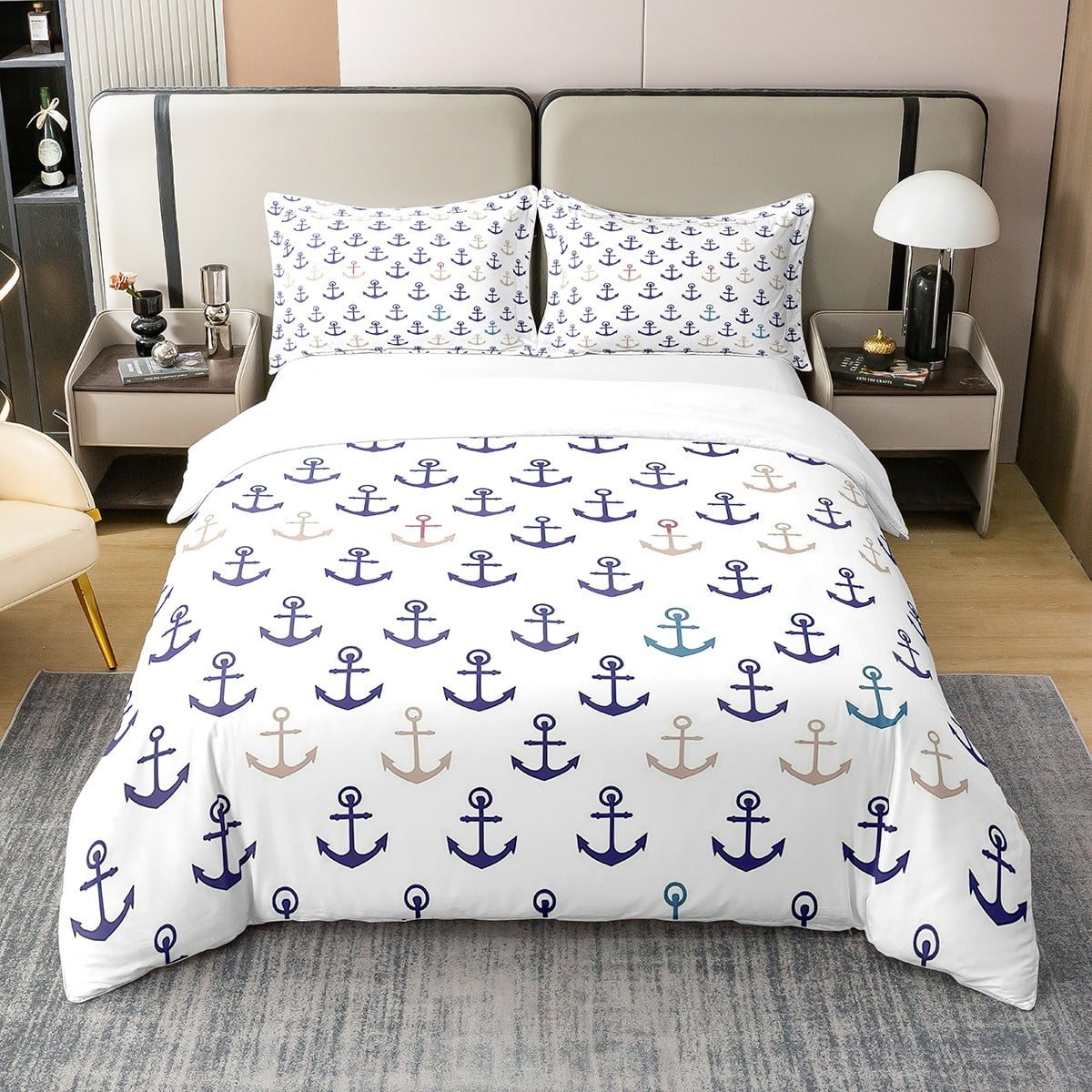 Ship Anchor 100% Cotton Duvet Cover Queen,Boys Nautical Anchor Bedding ...