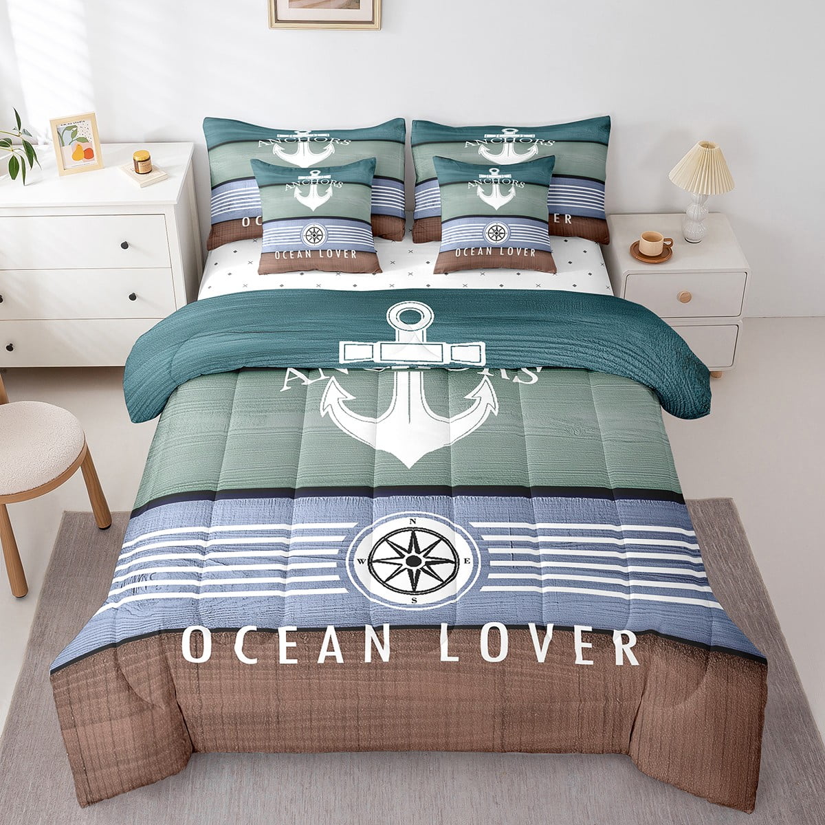 Ship Anchor 7 Piece Comforter Set Full Bed in a Bag,Ocean Nautical ...