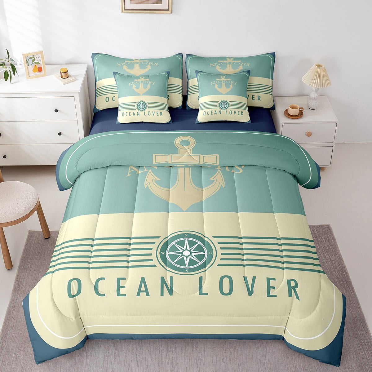 Ship Anchor 7 Piece Comforter Set Full Bed in a Bag,Ocean Nautical ...