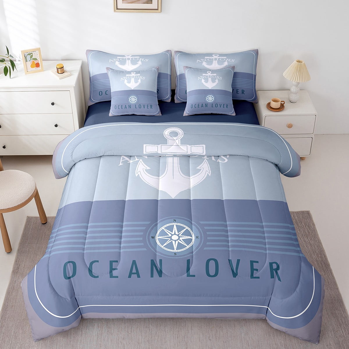 Ship Anchor 7 Piece Comforter Set Full Bed in a Bag,Ocean Nautical ...
