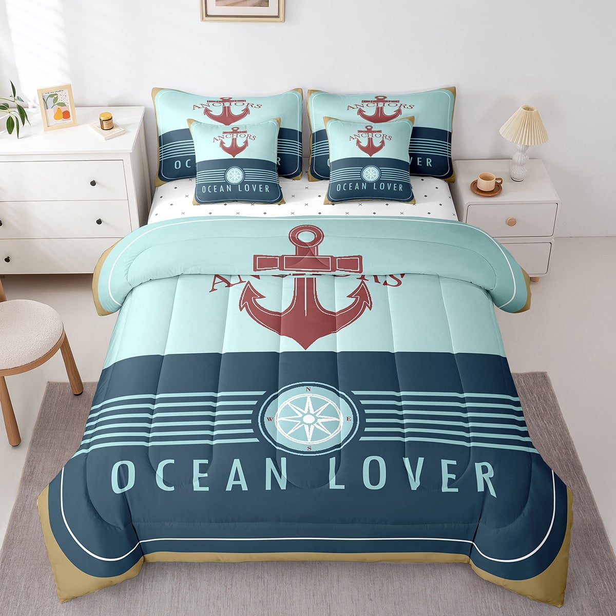 Ship Anchor Bed in a Bag King Size Comforter Set 7 Pieces,Ocean ...