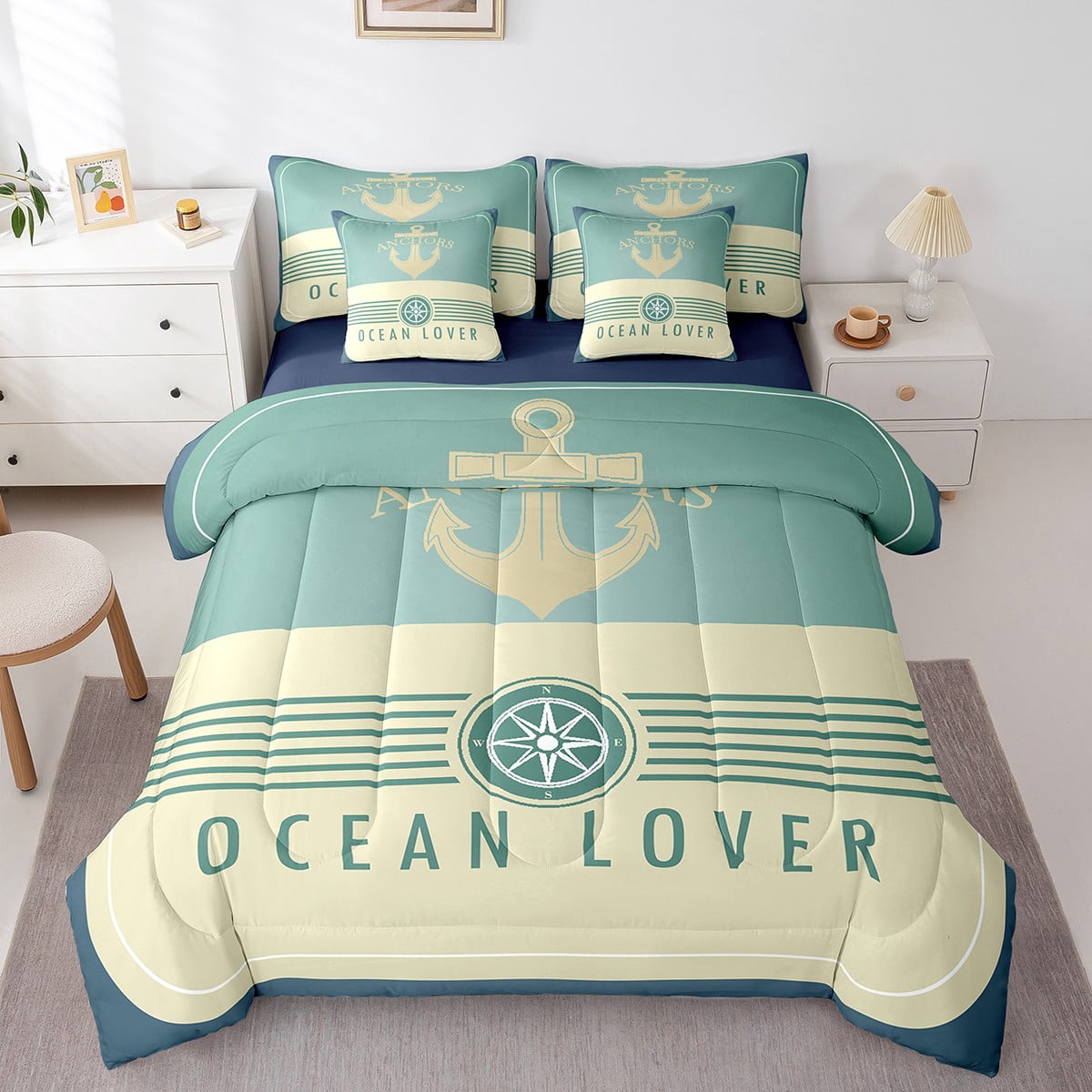 Ship Anchor Bed in a Bag King Size Comforter Set 7 Pieces,Ocean ...
