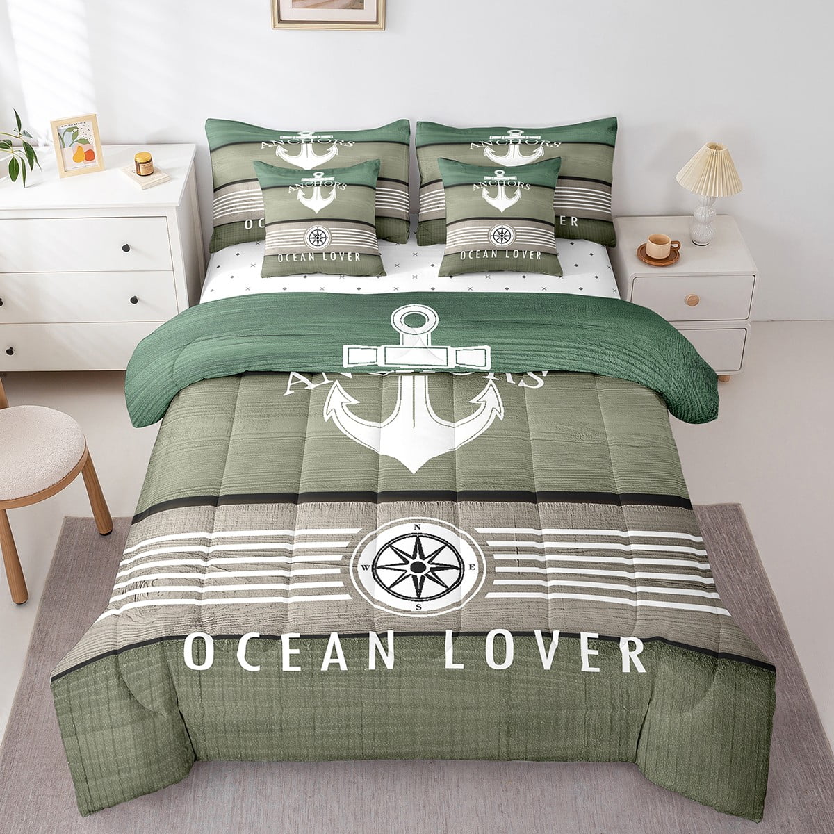 Ship Anchor Bed in a Bag Queen Comforter Set 7 Piece,Ocean Nautical ...