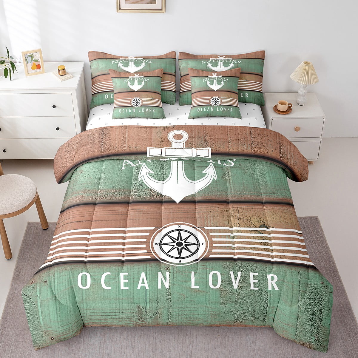 Ship Anchor Bed in a Bag Queen Comforter Set 7 Piece,Ocean Nautical ...