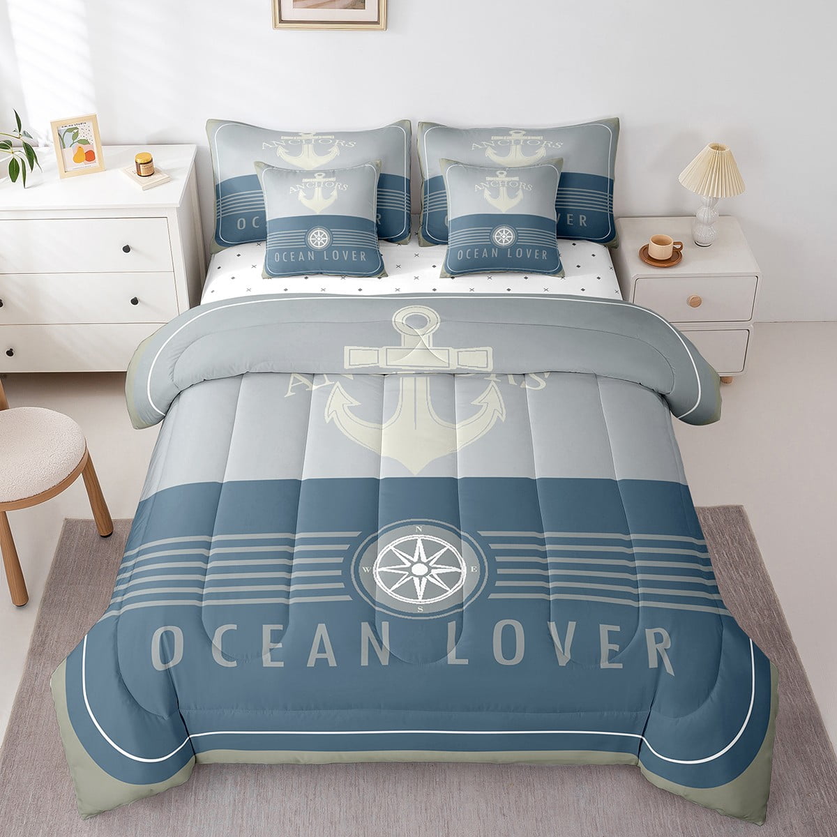 Ship Anchor Bed in a Bag Queen Comforter Set 7 Piece,Ocean Nautical ...