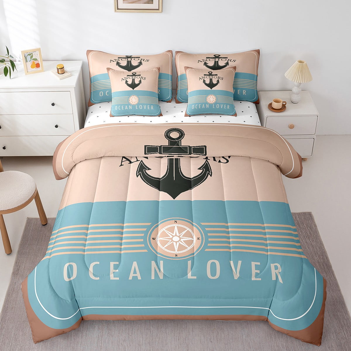 Ship Anchor Bed in a Bag Queen Comforter Set 7 Piece,Ocean Nautical ...