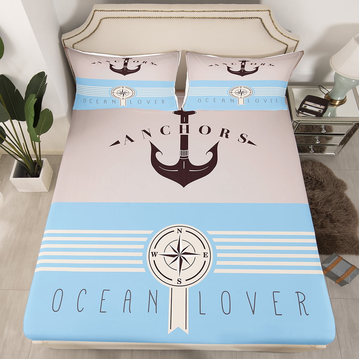 Ship Anchor Bed Sheets Nautical Sheets for Men Teens,Wheel Compass ...