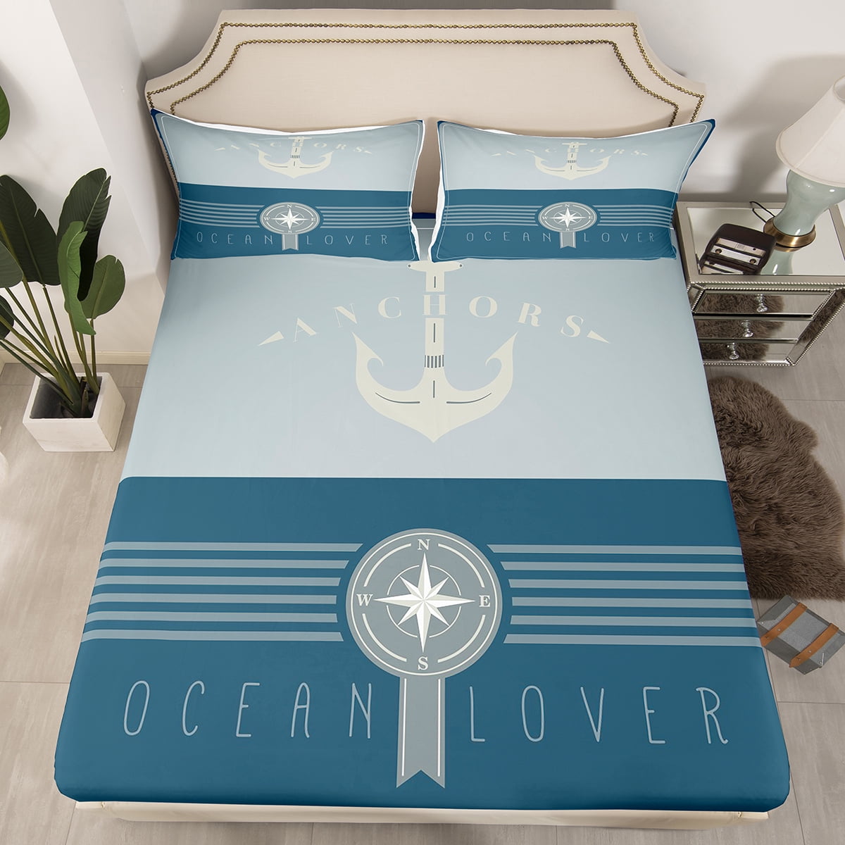 Ship Anchor Bed Sheets Nautical Sheets for Men Teens,Wheel Compass ...