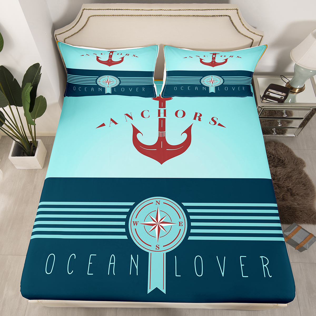 Ship Anchor Bed Sheets Nautical Sheets for Men Teens,Wheel Compass ...