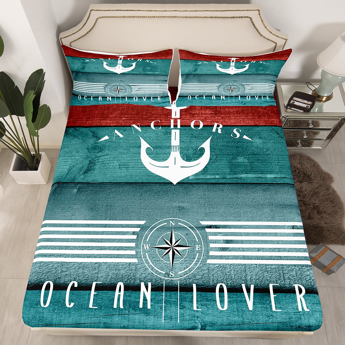 Ship Anchor Bed Sheets Nautical Sheets for Men Teens,Wheel Compass ...