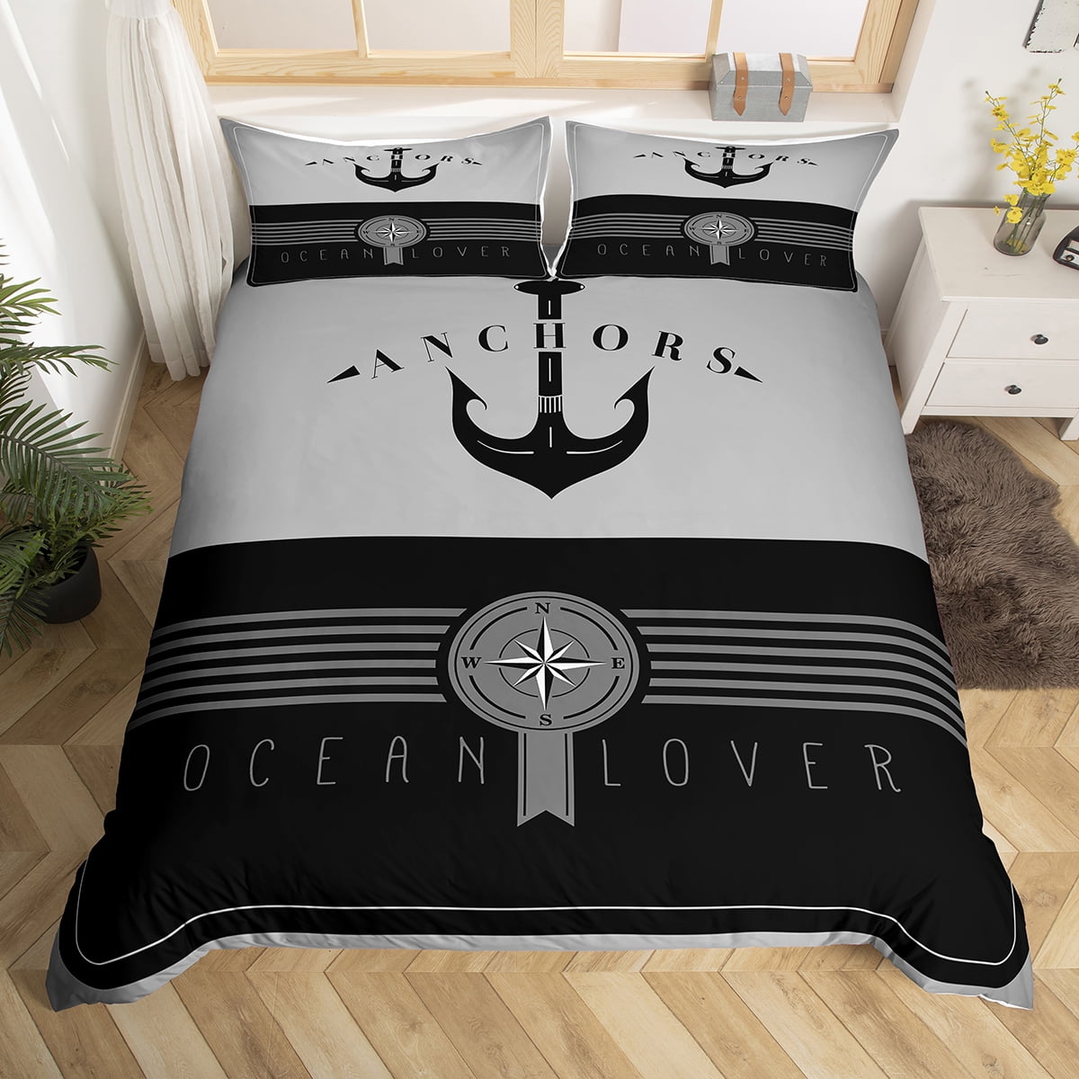 Ship Anchor Bedding Set Nautical Comforter Cover for Men Teens,Wheel ...