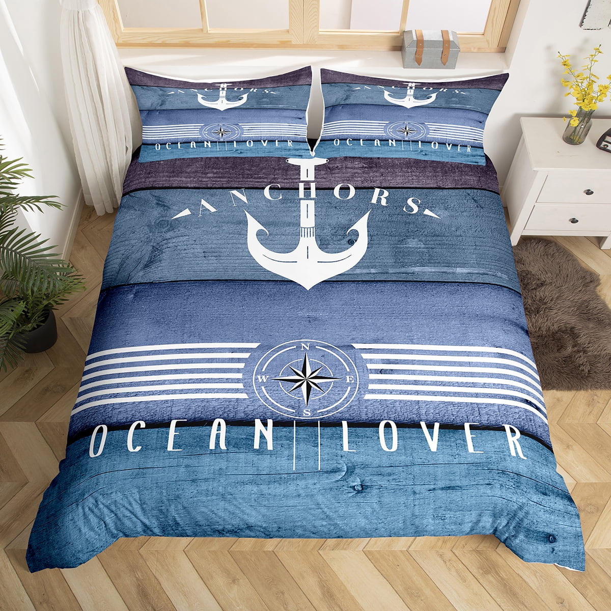 Ship Anchor Bedding Set Nautical Comforter Cover for Men Teens,Wheel ...