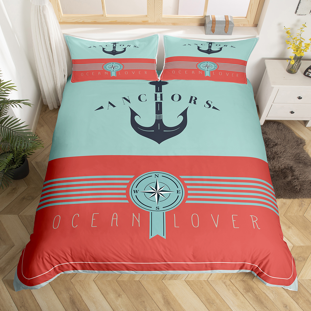 Ship Anchor Bedding Set Nautical Comforter Cover for Men Teens,Wheel ...