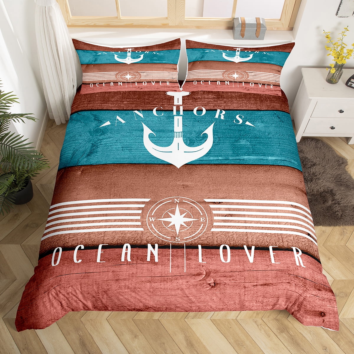 Ship Anchor Bedding Set Nautical Comforter Cover for Men Teens,Wheel ...