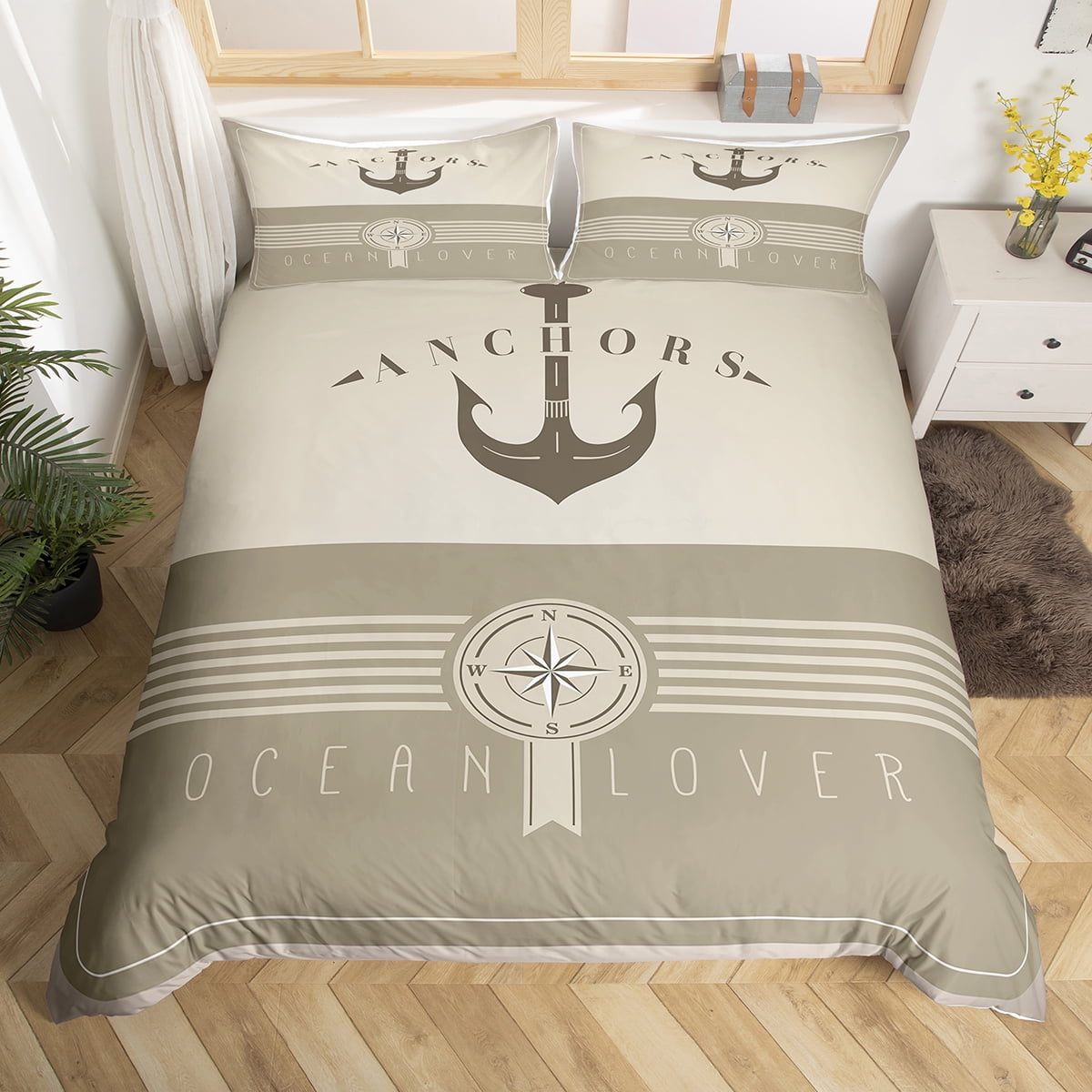 Ship Anchor Bedding Set Nautical Comforter Cover for Men Teens,Wheel ...