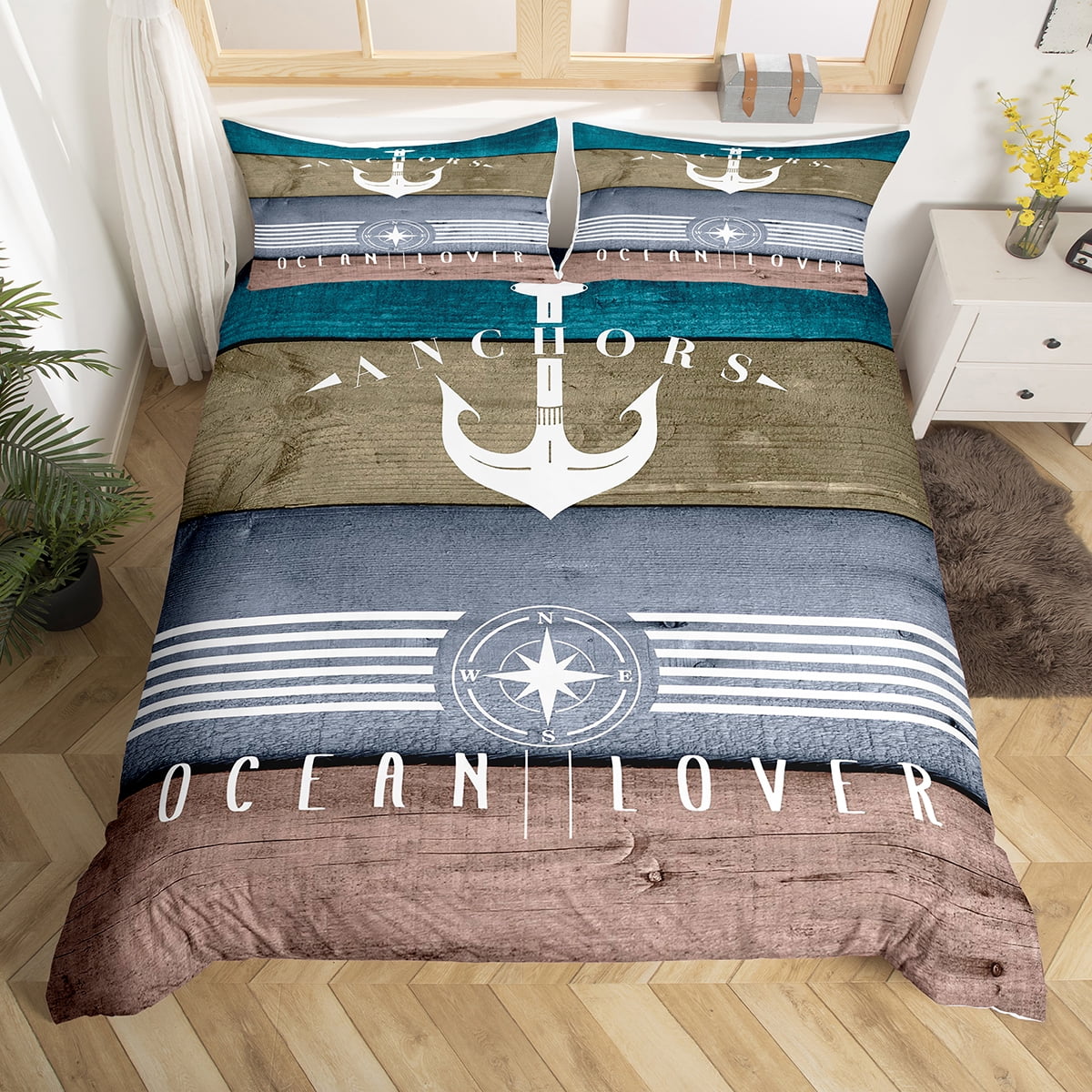 Ship Anchor Bedding Set Nautical Comforter Cover for Men Teens,Wheel ...
