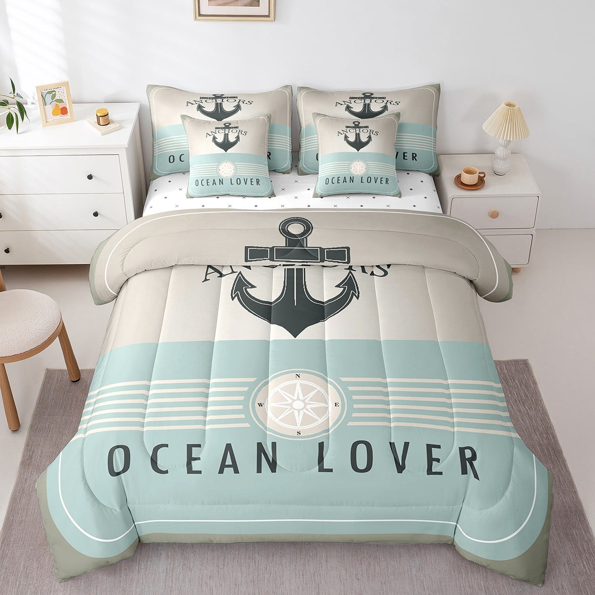 Ship Anchor Comforter Set 7 Piece Bed in a Bag Twin,Ocean Nautical ...